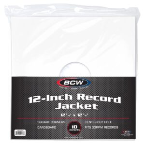 bcw cardboard 12" vinyl record jackets with hole -white | durable 20-point white cardstock | protects 33⅓ rpm vinyl lps | acid-free | easy label viewing | ideal for djs & collectors