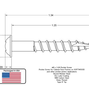 Yellowbird #8 x 1-1/4 Round Washer Head - Square Plain Lube - Extra Coarse Thread - Type 17 Pocket Screw - Bit Included - 700 Ct.