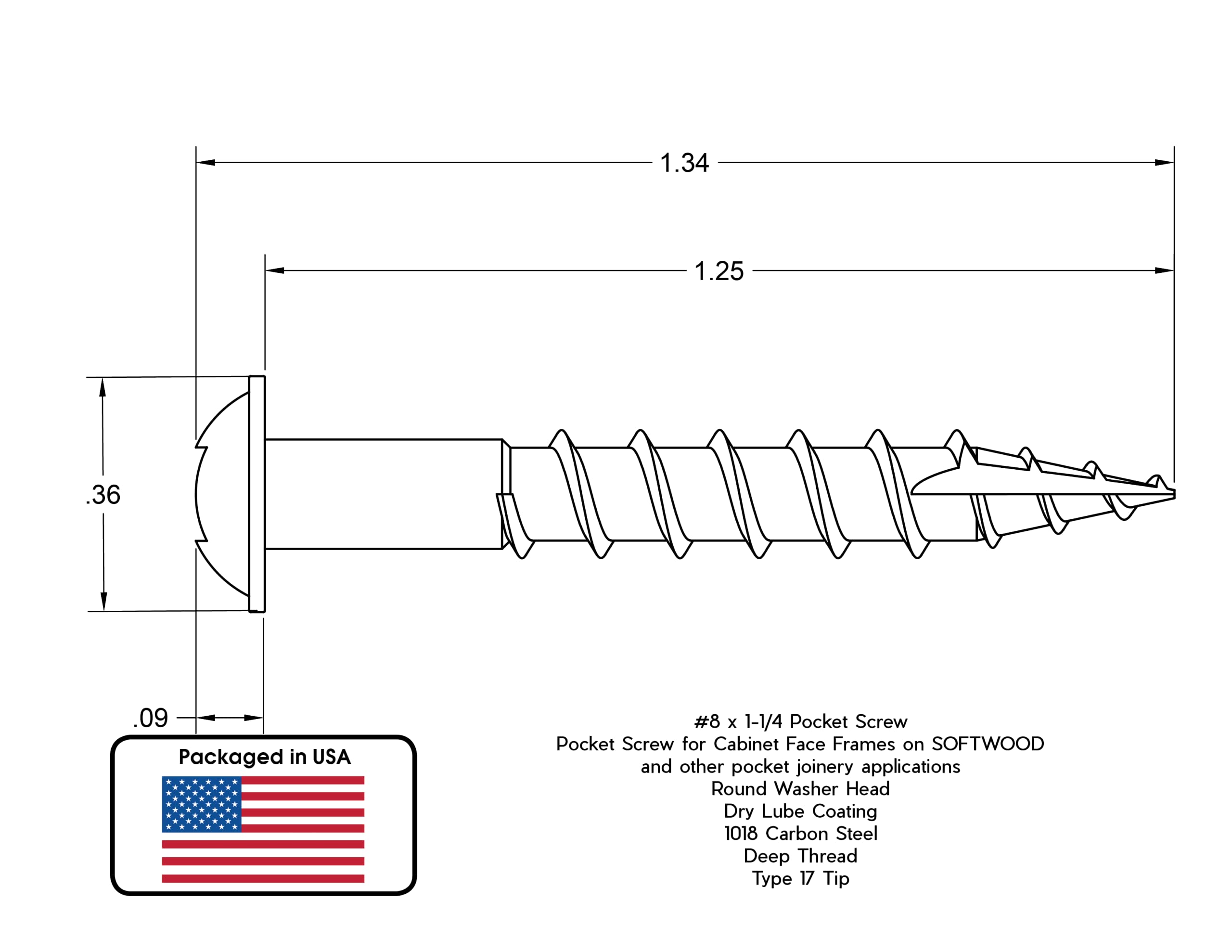 Yellowbird #8 x 1-1/4 Round Washer Head - Square Plain Lube - Extra Coarse Thread - Type 17 Pocket Screw - Bit Included - 700 Ct.