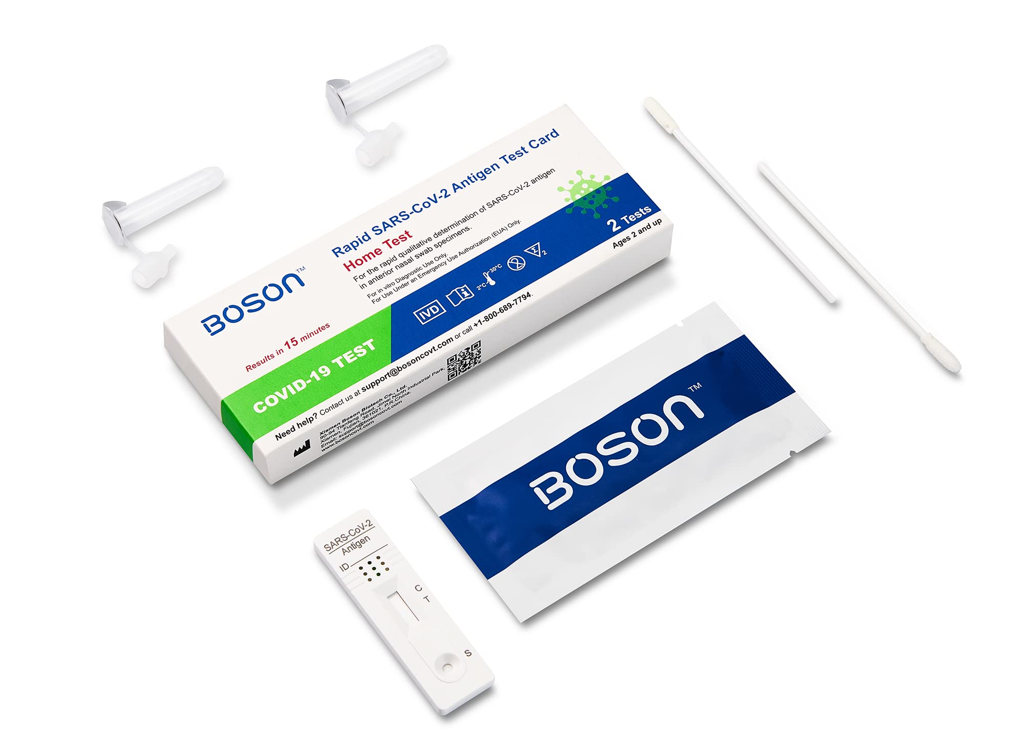 Boson Rapid SARS-CoV-2 Antigen Test Card, FDA EUA Authorized OTC at-Home Self Test, Results in 15 Minutes, 2 Tests Per Pack, Convenient and Comfortable to use