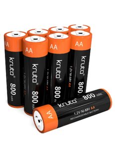 kruta nimh rechargeable aa batteries, 1.2v 800mah rechargeable aa solar batteries for outdoor solar lights and household devices, pre-charged (aa pack 8)