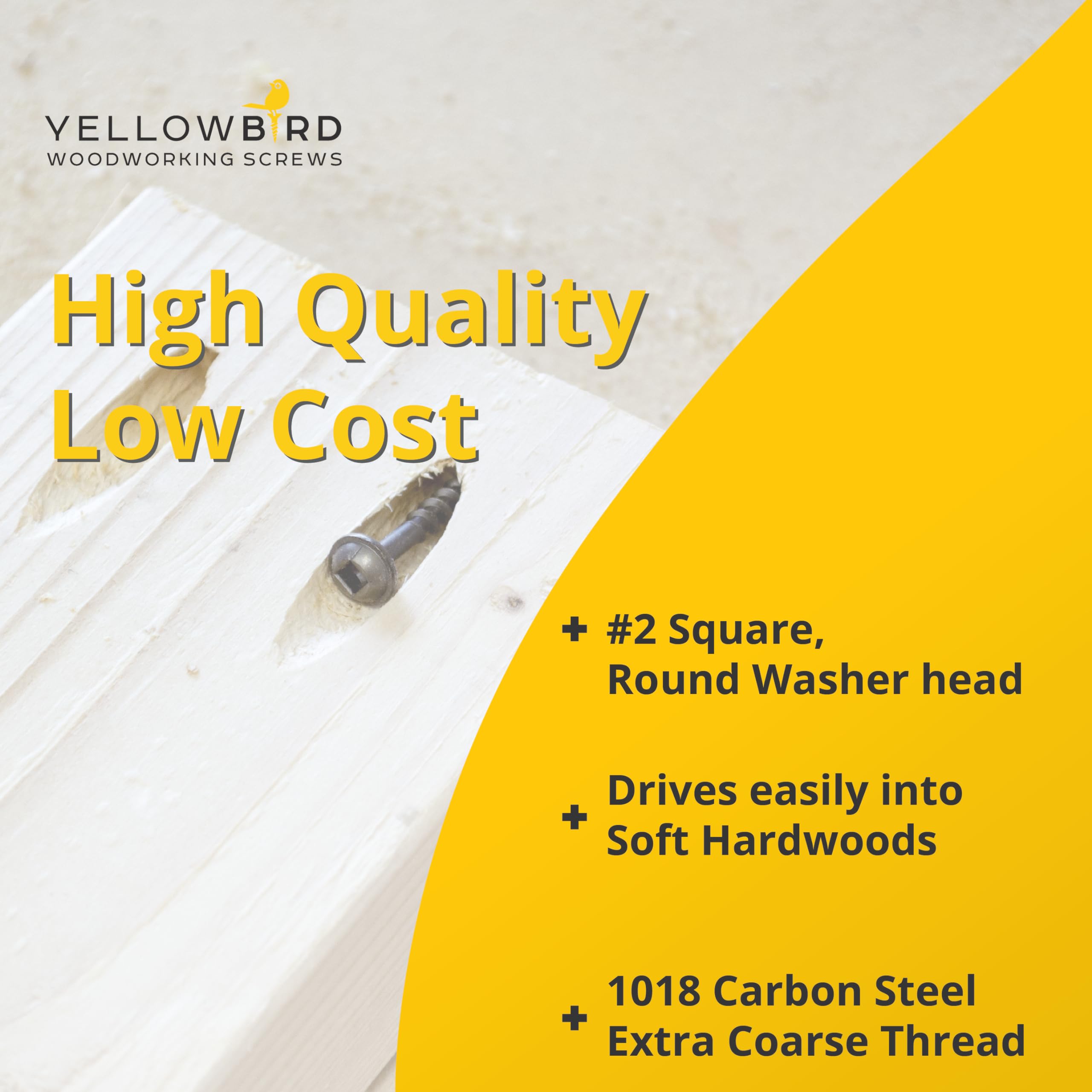 Yellowbird #8 x 1-1/4 Round Washer Head - Square Plain Lube - Extra Coarse Thread - Type 17 Pocket Screw - Bit Included - 700 Ct.