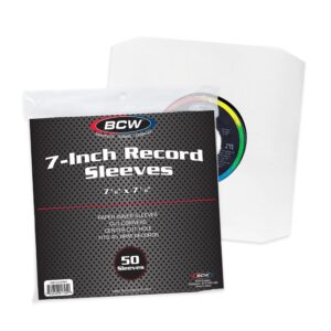 bcw 7 inch vinyl record paper inner sleeves - angle cut corners - white | pack of 50 | protective lp album sleeves for vinyl storage and preservation | compatible with 45 rpm album