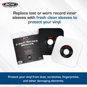 BCW 7 Inch Vinyl Record Paper Inner Sleeves - Round Corners - Black | Pack of 50 | Protective LP Album Sleeves for Vinyl Storage and Preservation | Compatible with 45 RPM Albums