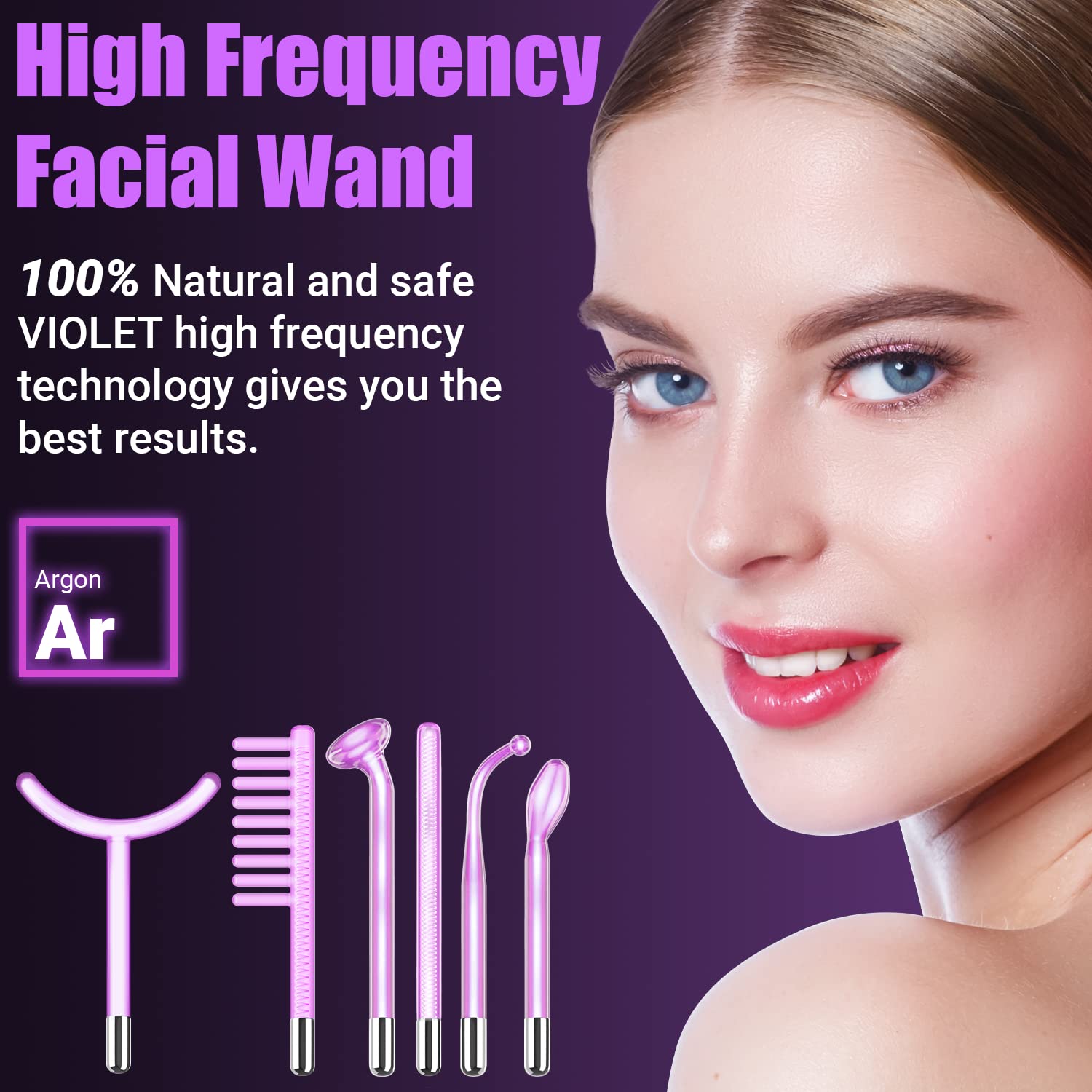 High Frequency Facial Wand - UUPAS 6 in 1 Violet Portable Handheld High Frequency Skin Facial Machine with 6 Pcs Purple Tubes for Face Home Use Device