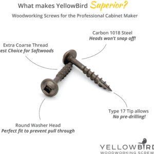 Yellowbird #8 x 1-1/4 Round Washer Head - Square Plain Lube - Extra Coarse Thread - Type 17 Pocket Screw - Bit Included - 700 Ct.