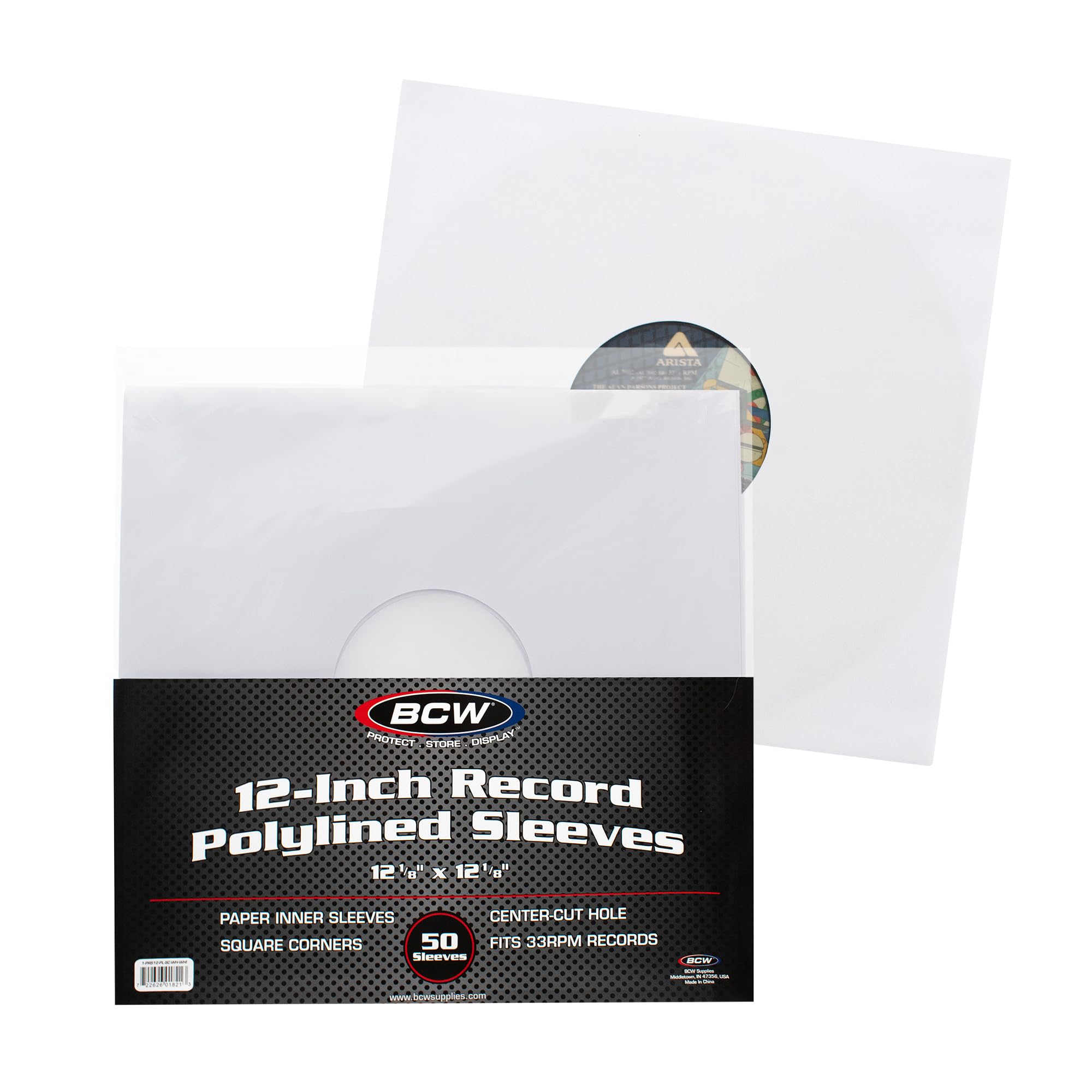 BCW 12-Inch Vinyl LP Record Sleeves - Pack of 50 | White Polylined Inner Protective Sleeves with Center Hole for Vinyl Records | Acid-Free, Scratch Resistant | Ideal for DJs and Vinyl Collectors