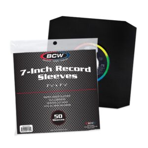 bcw 7 inch vinyl record paper inner sleeves - angle cut corners - black | pack of 50 | protective lp album sleeves for vinyl storage and preservation | compatible with 45 rpm albums