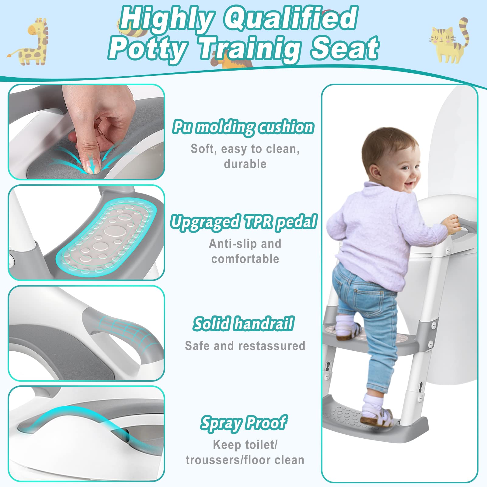 Ronipic Potty Training Toilet Seat with Anti-Slip Step Ladder, Toddler Toilet Seat Potty Training Toilet for Kids, Toddler Potty Seat for Toilet, Baby Toilet Potty Chair for Boys Girls