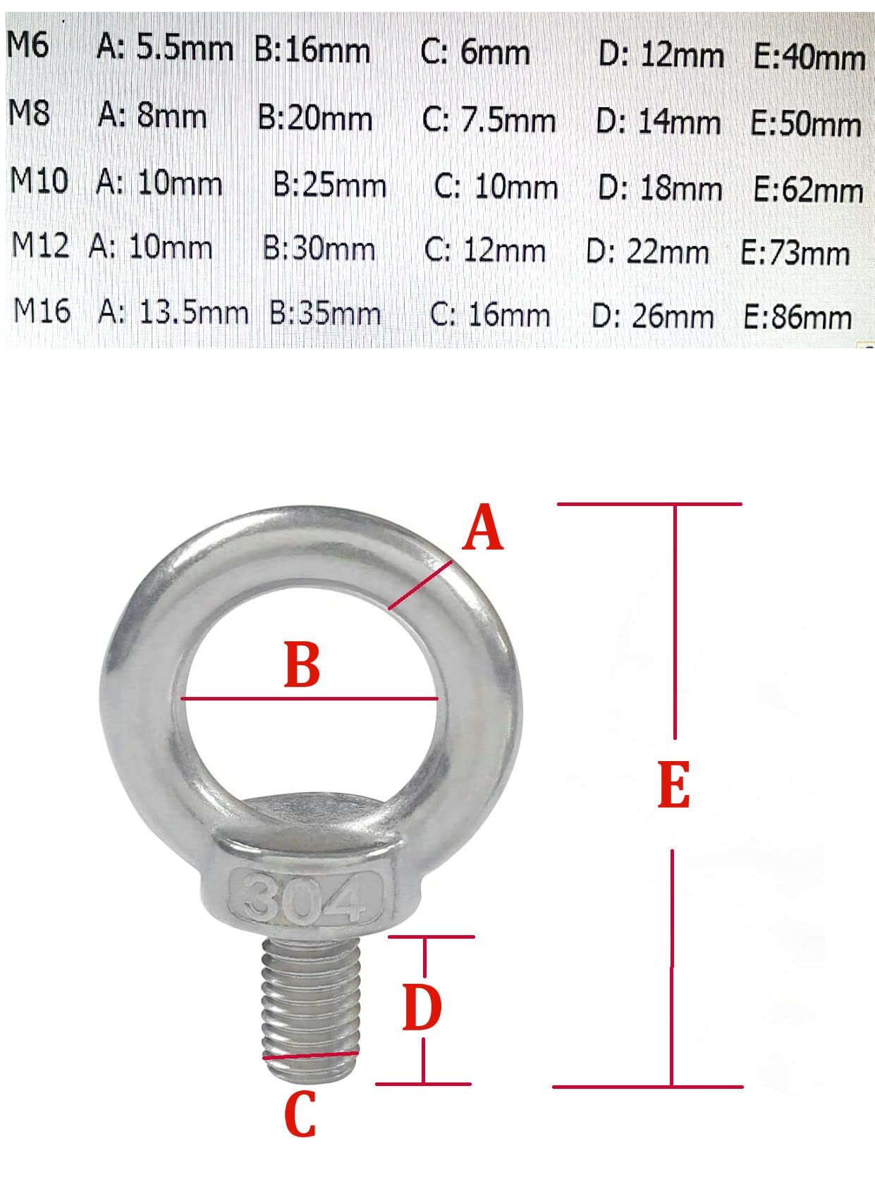 JY-MARINE Lifting Eye Bolts 304 Stainless Steel Heavy Duty Screw Bolt Male Thread Machinery Shoulder Lifting Ring Eye Bolt with Lock Nuts and Flat Washers,2Pcs (M12)