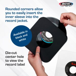 BCW 7 Inch Vinyl Record Paper Inner Sleeves - Round Corners - Black | Pack of 50 | Protective LP Album Sleeves for Vinyl Storage and Preservation | Compatible with 45 RPM Albums