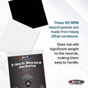 BCW 7 Inch Record Paper Jacket - No Hole - Black (10 CT) | Heavy 20-Point Cardboard Jacket Covers | Perfect for 45 RPM Record Protection and Storage | Archival Quality Record Jackets