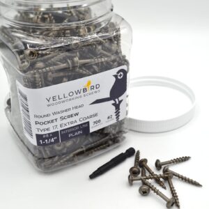 Yellowbird #8 x 1-1/4 Round Washer Head - Square Plain Lube - Extra Coarse Thread - Type 17 Pocket Screw - Bit Included - 700 Ct.