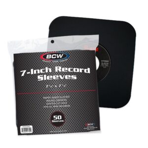 bcw 7 inch vinyl record paper inner sleeves - round corners - black | pack of 50 | protective lp album sleeves for vinyl storage and preservation | compatible with 45 rpm albums