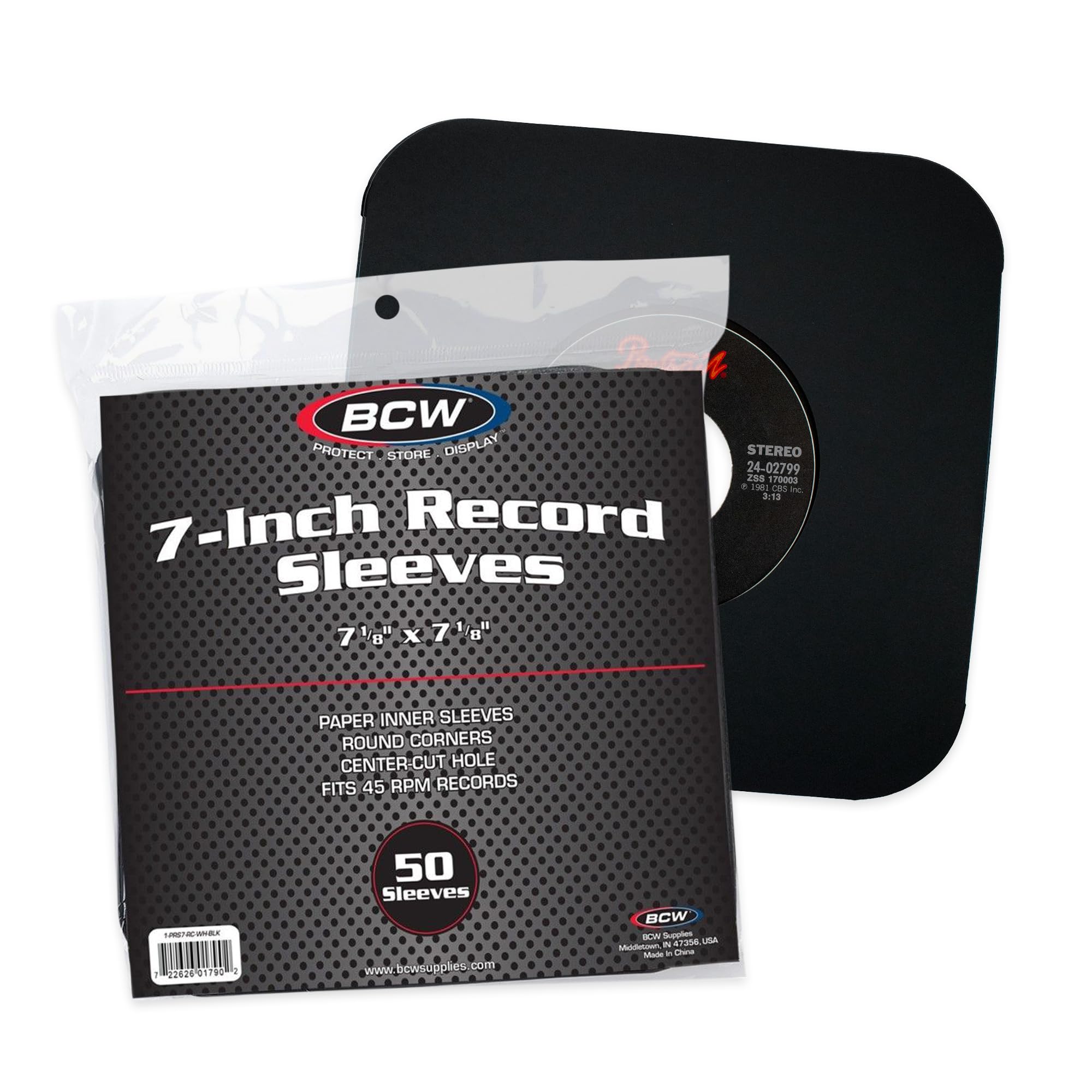 BCW 7 Inch Vinyl Record Paper Inner Sleeves - Round Corners - Black | Pack of 50 | Protective LP Album Sleeves for Vinyl Storage and Preservation | Compatible with 45 RPM Albums