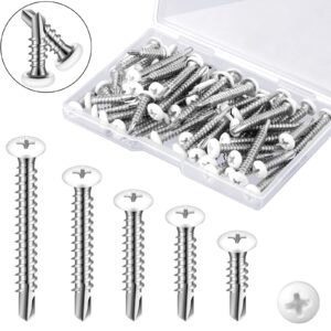 100 pcs 5 size #8 white screws white wood screws white pan head screws white sheet metal screws stainless steel screws wall plate fast self tapping screws thread truss for switches covers replacement