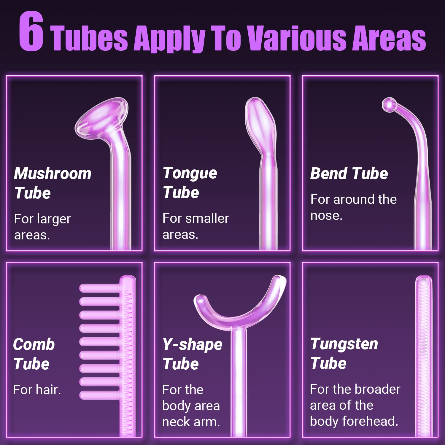 High Frequency Facial Wand - UUPAS 6 in 1 Violet Portable Handheld High Frequency Skin Facial Machine with 6 Pcs Purple Tubes for Face Home Use Device