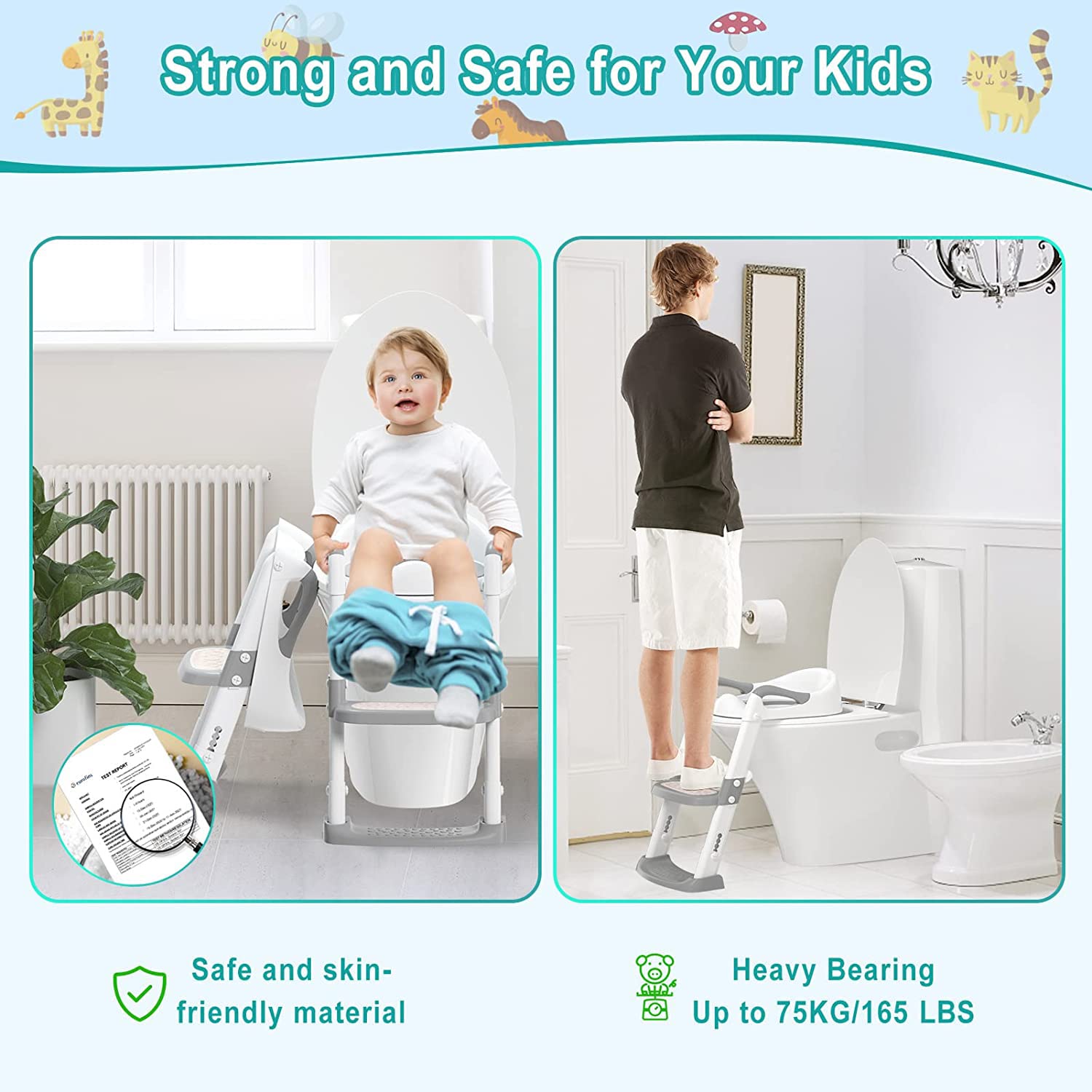 Ronipic Potty Training Toilet Seat with Anti-Slip Step Ladder, Toddler Toilet Seat Potty Training Toilet for Kids, Toddler Potty Seat for Toilet, Baby Toilet Potty Chair for Boys Girls