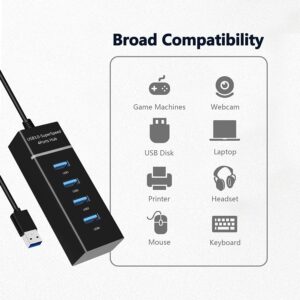 SHANFEILU USB 3.0 Hub Splitter USB Extender 4-Port Hub Data 5Gbps with 11.8'' Extended Cable & LED Indicator for PC,Mac,Flash Drive,Mobile HDD,Laptop,Printer