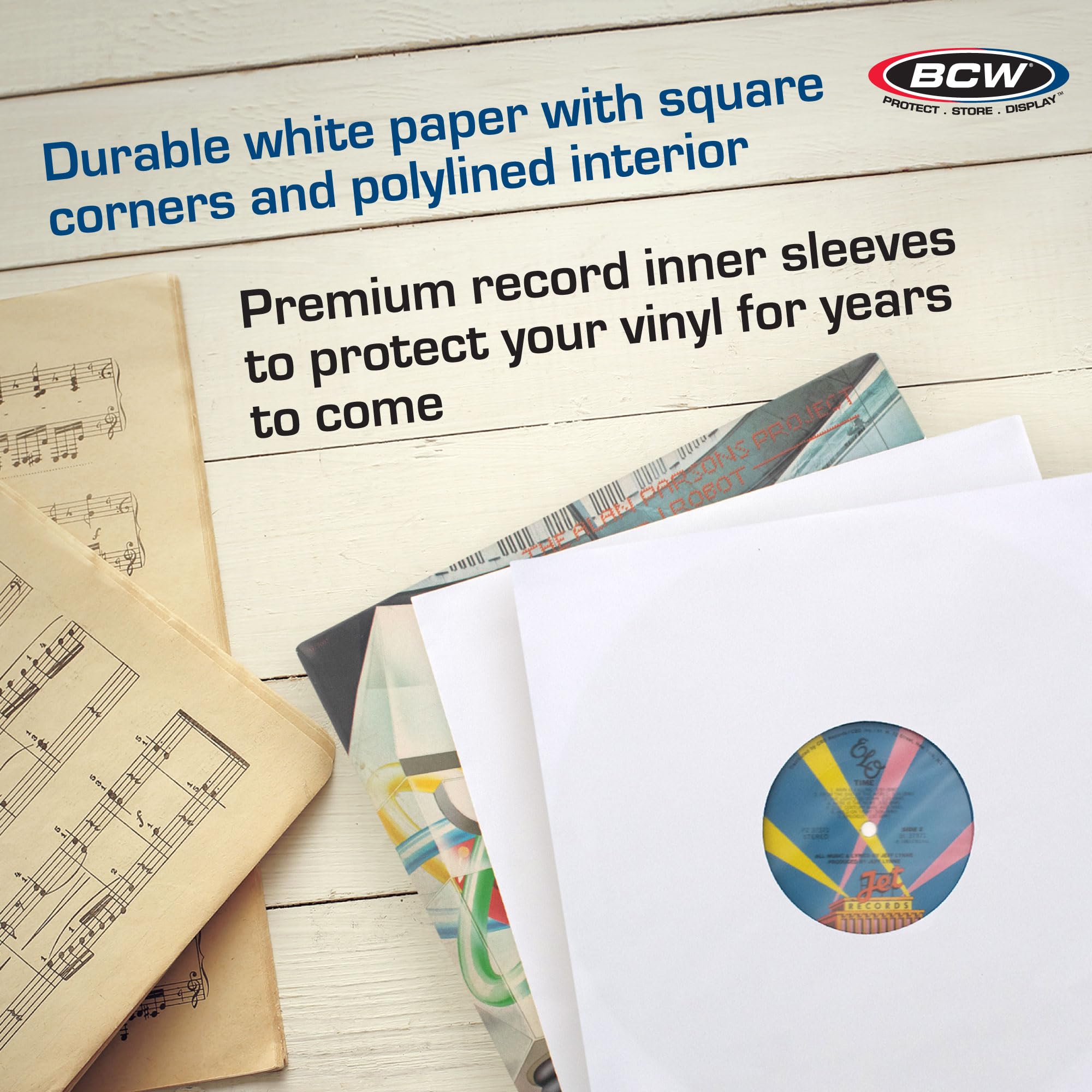 BCW 12-Inch Vinyl LP Record Sleeves - Pack of 50 | White Polylined Inner Protective Sleeves with Center Hole for Vinyl Records | Acid-Free, Scratch Resistant | Ideal for DJs and Vinyl Collectors