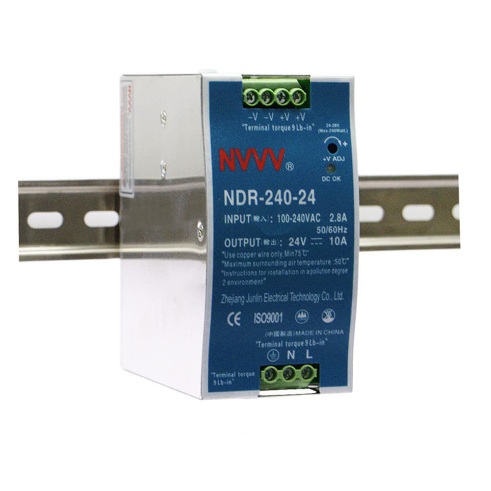 NVVV NDR-240-24 24V 10 Amp 240W Industrial DIN Rail Power Supply Input Voltage 100 to 240 with PFC