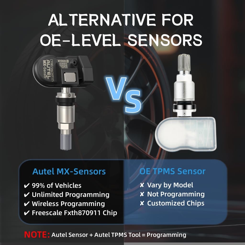 Autel TPMS Sensors 2in1 MX-Sensor 315MHz + 433MHz Press-in Tire Pressure Monitor System Sensor OE-Level TPMS Sensor Programmable by Autel TPMS Tool with TS408 TS508WF TS601, (Metal Stem Set of 16)