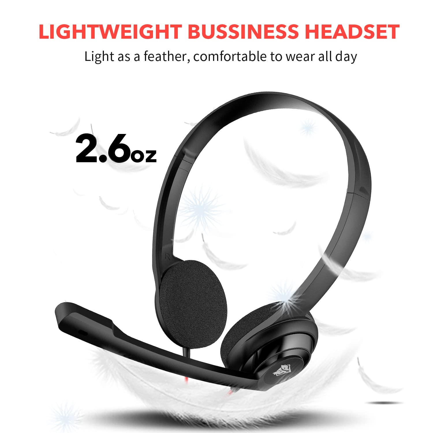 NUBWO HW02 Wired Office Headset with Mic, USB C/3.5mm Jack, Noise Cancelling, in-Line Control, Comfortable Call Center Computer Headset for Laptop, PC, Mac