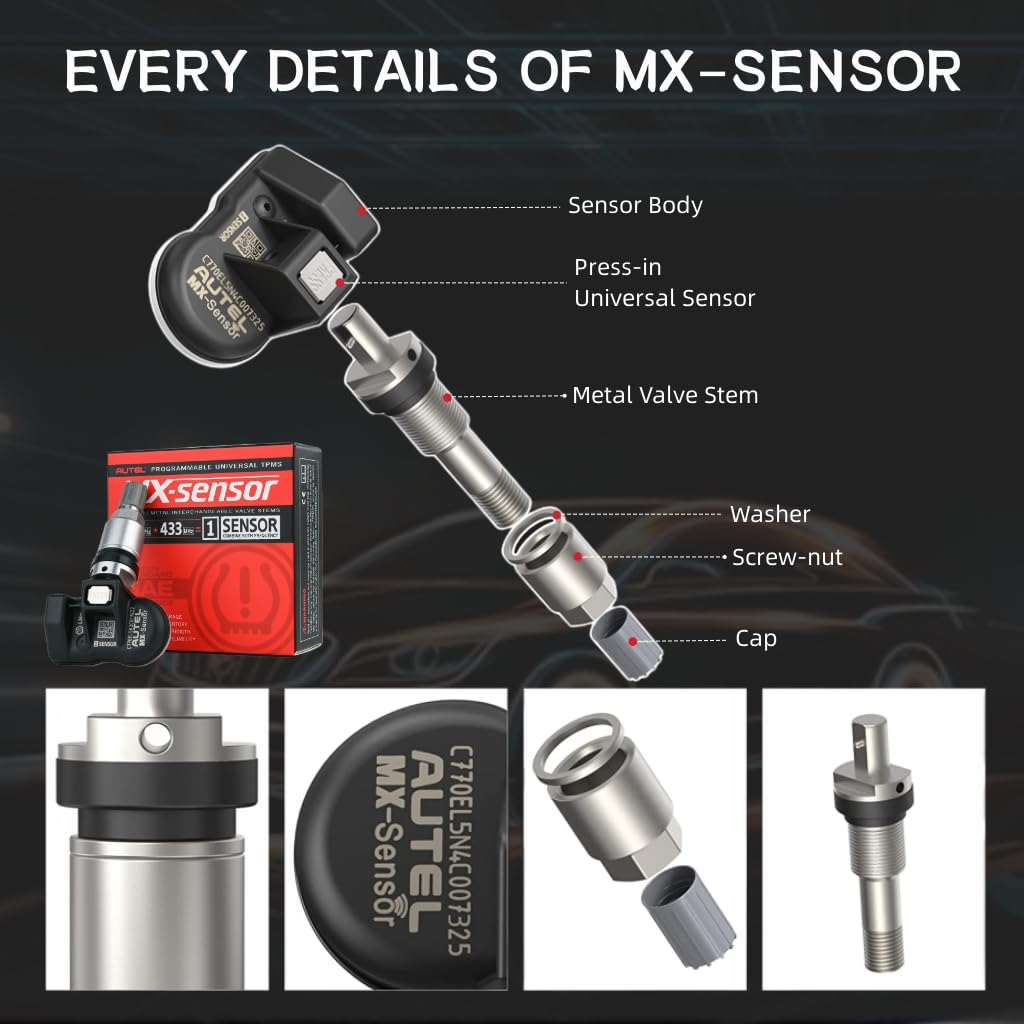 Autel TPMS Sensors 2in1 MX-Sensor 315MHz + 433MHz Press-in Tire Pressure Monitor System Sensor OE-Level TPMS Sensor Programmable by Autel TPMS Tool with TS408 TS508WF TS601, (Metal Stem Set of 16)