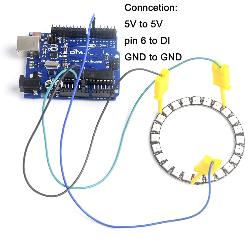 DIYmall 24 Bits RGB LED Rings 24 X WS2812B 5050 Lamp Light with Integrated Drivers, Addressable Full Color Lights for Arduino Raspberry Pi ESP32 (Pack of 5pcs)