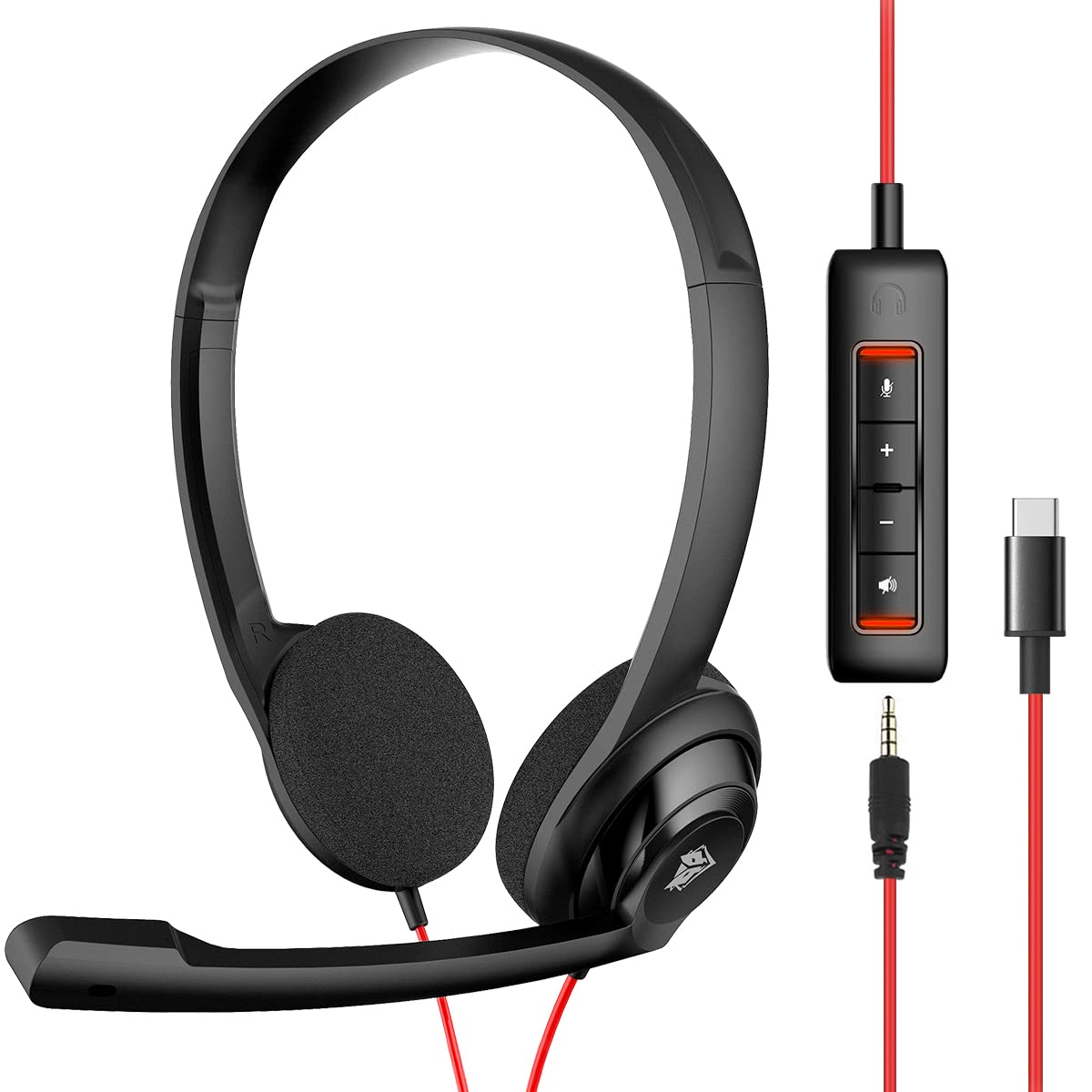 NUBWO HW02 Wired Office Headset with Mic, USB C/3.5mm Jack, Noise Cancelling, in-Line Control, Comfortable Call Center Computer Headset for Laptop, PC, Mac