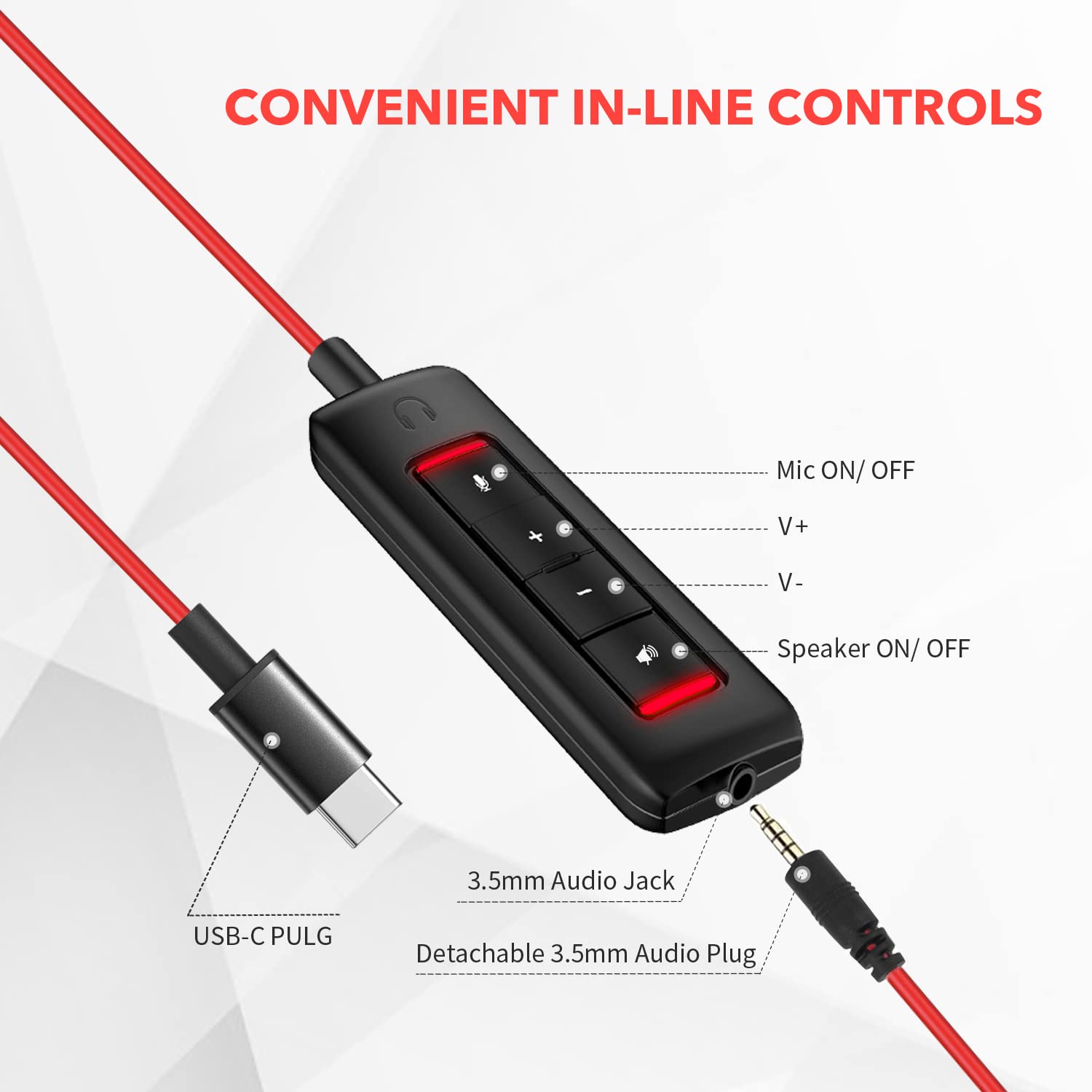 NUBWO HW02 Wired Office Headset with Mic, USB C/3.5mm Jack, Noise Cancelling, in-Line Control, Comfortable Call Center Computer Headset for Laptop, PC, Mac