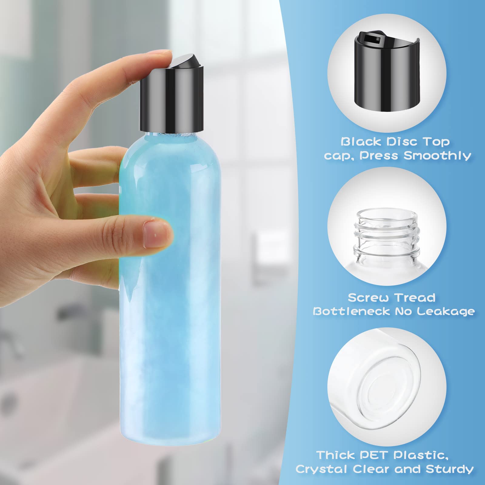 24 Pcs 6.8 oz Clear Plastic Empty Bottles Refillable Containers with Disc Cap Travel Shampoo Bottles for Shampoo Lotions Creams Liquid Cosmetic Body Soap