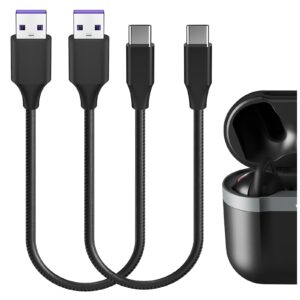 geekria usb earbuds vegan leather fast charger cable compatible with skullcandy push anc active dime evo sesh anc active charger usb to usb-c replacement power charging cord (1ft/30cm 2pack)