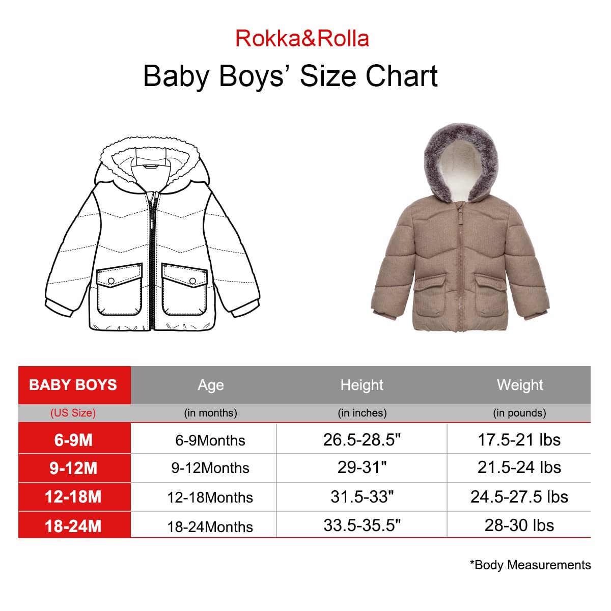 Rokka&Rolla Baby Boys' Sherpa Lined Puffer Jacket Warm Winter Coat with Mini Fur Trim Hood for Newborn Infants Toddler