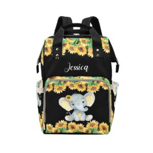 personalized yellow sunflower elephant diaper bags backpack custom name daypack large mommy bag for teen girl boy student