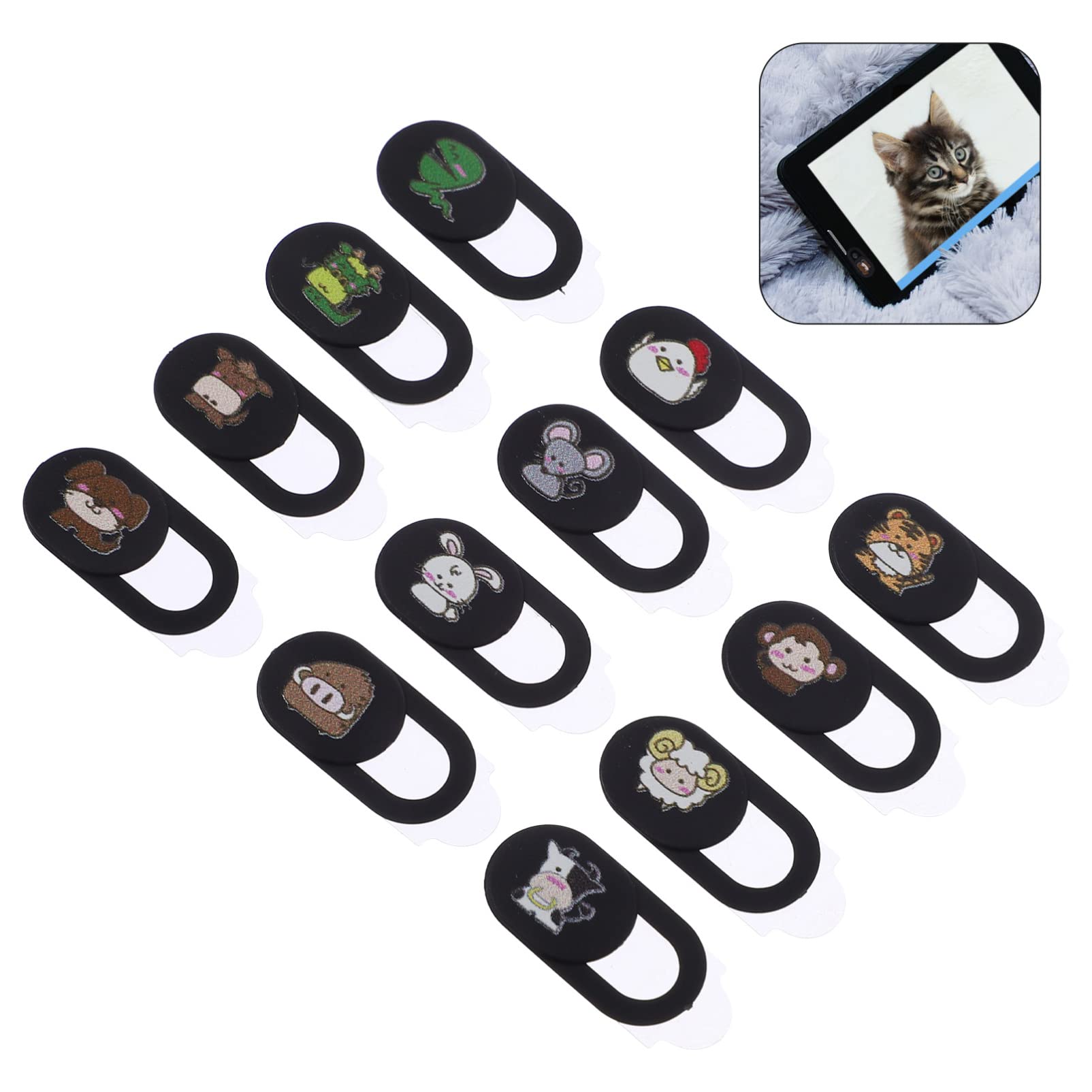 Mobestech Laptop Camera Cover Slide Slim Laptop 12pcs Animal Camera Cover Slide Phone Webcam Slider Camera Cover Webcam Cover Slide for Laptop Privacy Cover Sliding Black PC Stickers Computer Camera