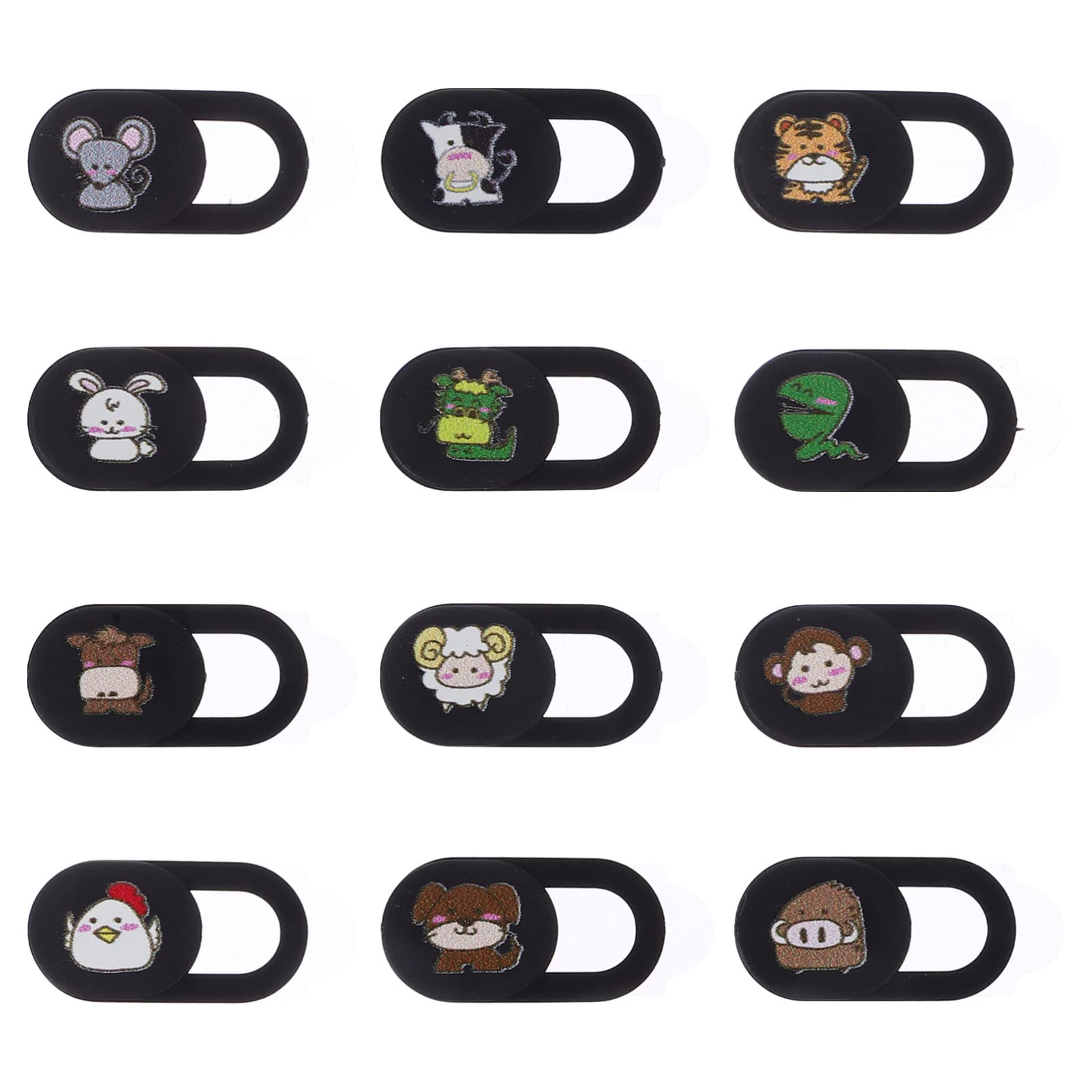 Mobestech Laptop Camera Cover Slide Slim Laptop 12pcs Animal Camera Cover Slide Phone Webcam Slider Camera Cover Webcam Cover Slide for Laptop Privacy Cover Sliding Black PC Stickers Computer Camera