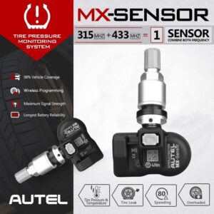 Autel TPMS Sensors 2in1 MX-Sensor 315MHz + 433MHz Press-in Tire Pressure Monitor System Sensor OE-Level TPMS Sensor Programmable by Autel TPMS Tool with TS408 TS508WF TS601, (Metal Stem Set of 16)