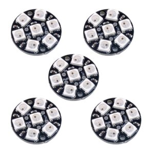 diymall 7 x ws2812b rgb led rings 7 bits 5050 lamp light with integrated drivers, full color, individually addressable for arduino esp8266 raspberry pi esp32 (pack of 5pcs)