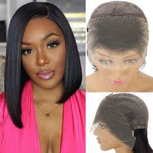 12 inch bob wig human hair 13x4 lace front wigs human hair wigs for black women short bob wigs 180% density hd frontal wigs glueless wigs human hair pre plucked with baby hair natural color