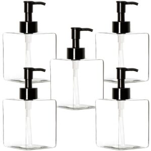 youngever 5 pack clear plastic square pump bottles, refillable plastic pump bottles for dispensing lotions, shampoos (12 ounce)