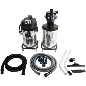 cen-tec systems 96920 heka critical filter hepa commercial woodworking vacuum, 10 gallon stainless capture bin, quick click separator, and hose and adapter set, stainless steel