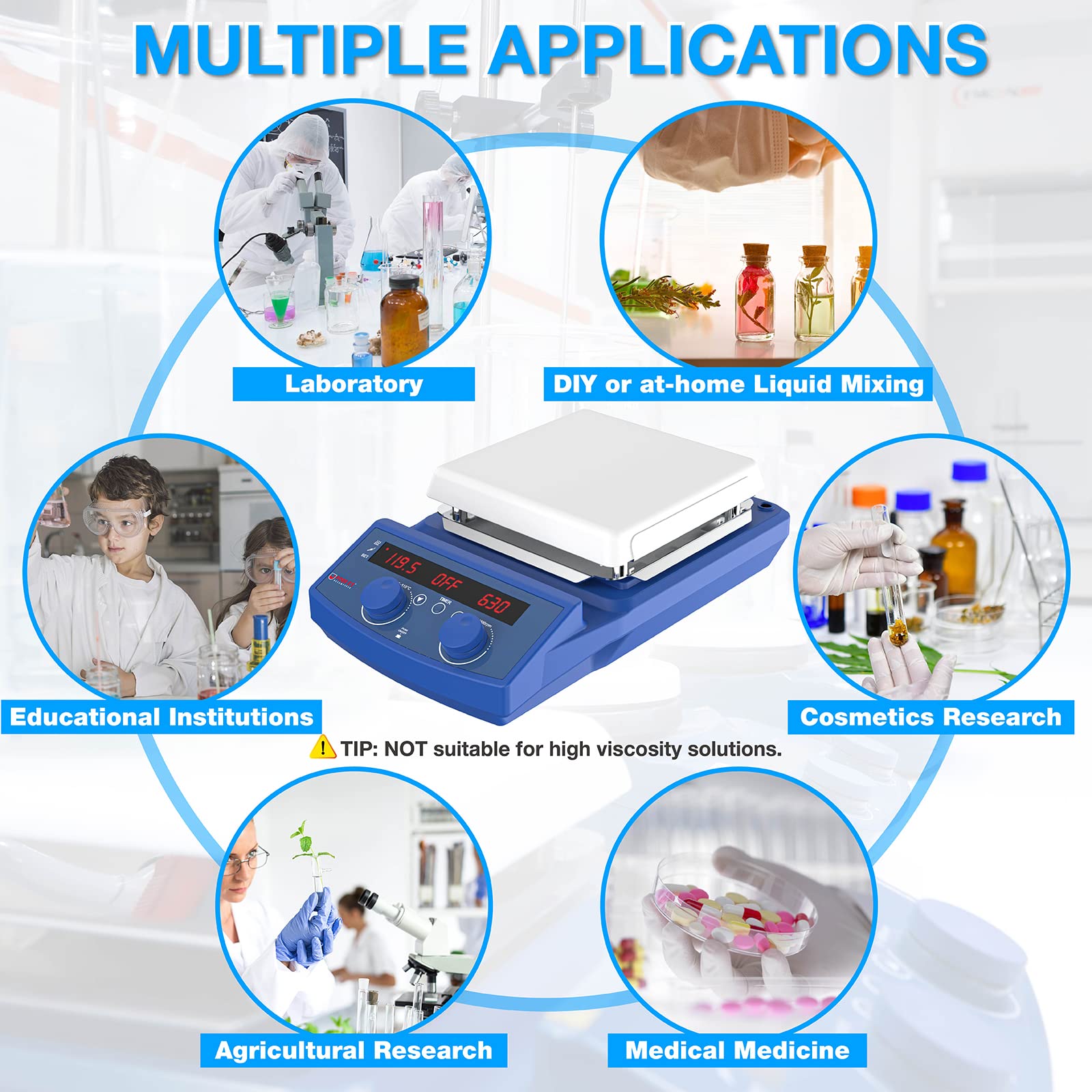 FOUR E'S SCIENTIFIC 7 Inch Hotplate Magnetic Stirrer with Stand