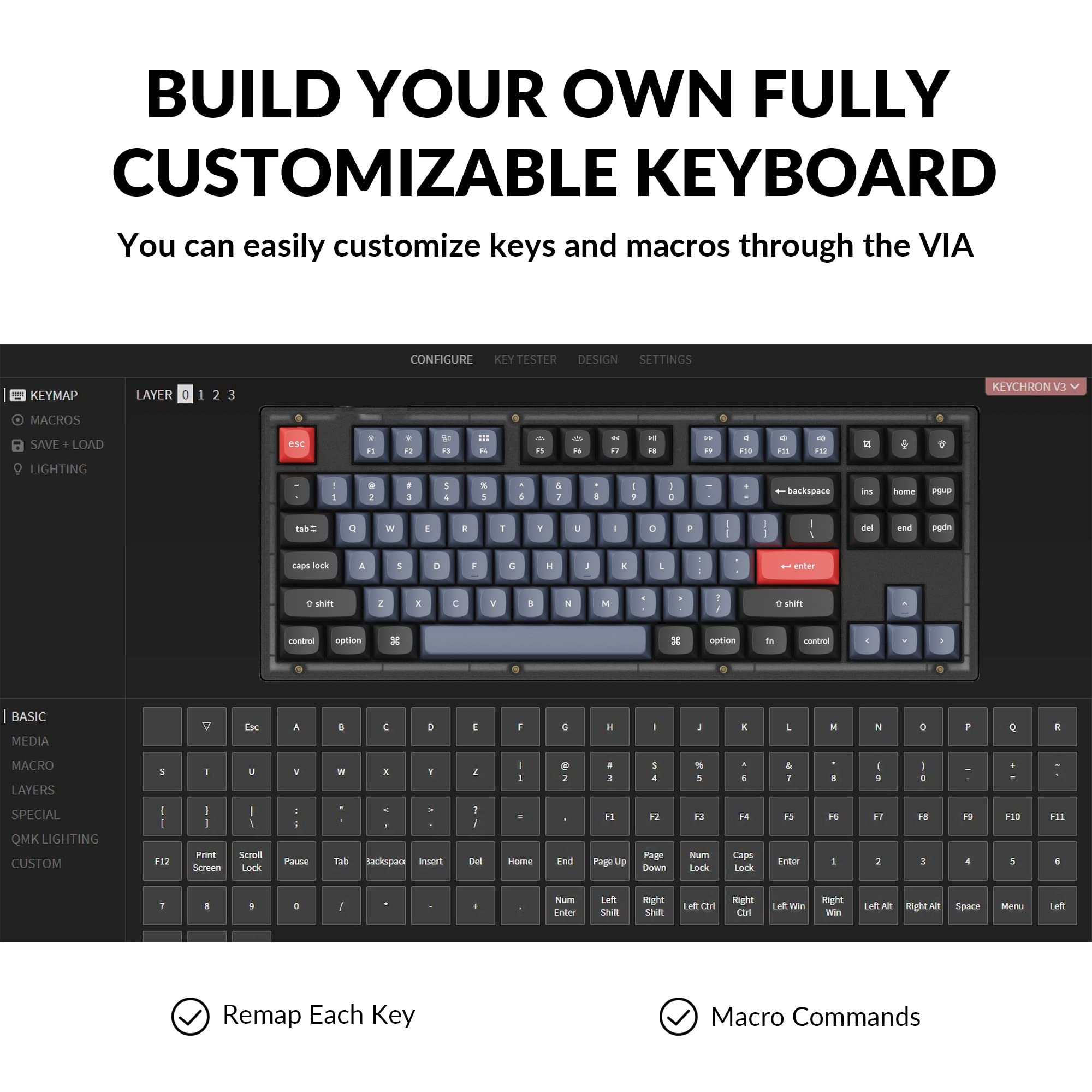 Keychron V3 Wired Custom Mechanical Keyboard, TKL Tenkeyless QMK/VIA Programmable Macro with Hot-swappable Keychron K Pro Red Switch Compatible with Mac Windows Linux (Frosted Black-Translucent)