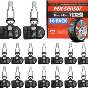 Autel TPMS Sensors 2in1 MX-Sensor 315MHz + 433MHz Press-in Tire Pressure Monitor System Sensor OE-Level TPMS Sensor Programmable by Autel TPMS Tool with TS408 TS508WF TS601, (Metal Stem Set of 16)