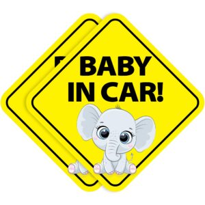 stickios baby in car stickers for boys & girls (2-pack) - paint-safe, removable, non-magnetic baby safety stickers for cars & windows - baby elephant (2 vinyl decals)