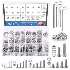 glarks 1325pcs m2 m3 m4 m5 m6 button head screws 304 stainless steel hex socket cap screws bolts and nuts washers assortment kit with hex wrench for machinery furniture car repair