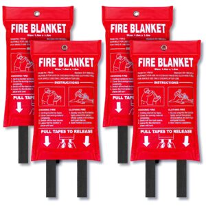 jemay fire blanket, fiberglass fire suppression blanket for kitchen, emergency blanket with heat insulation, emergency survival safety cover for camping,school,4-pack