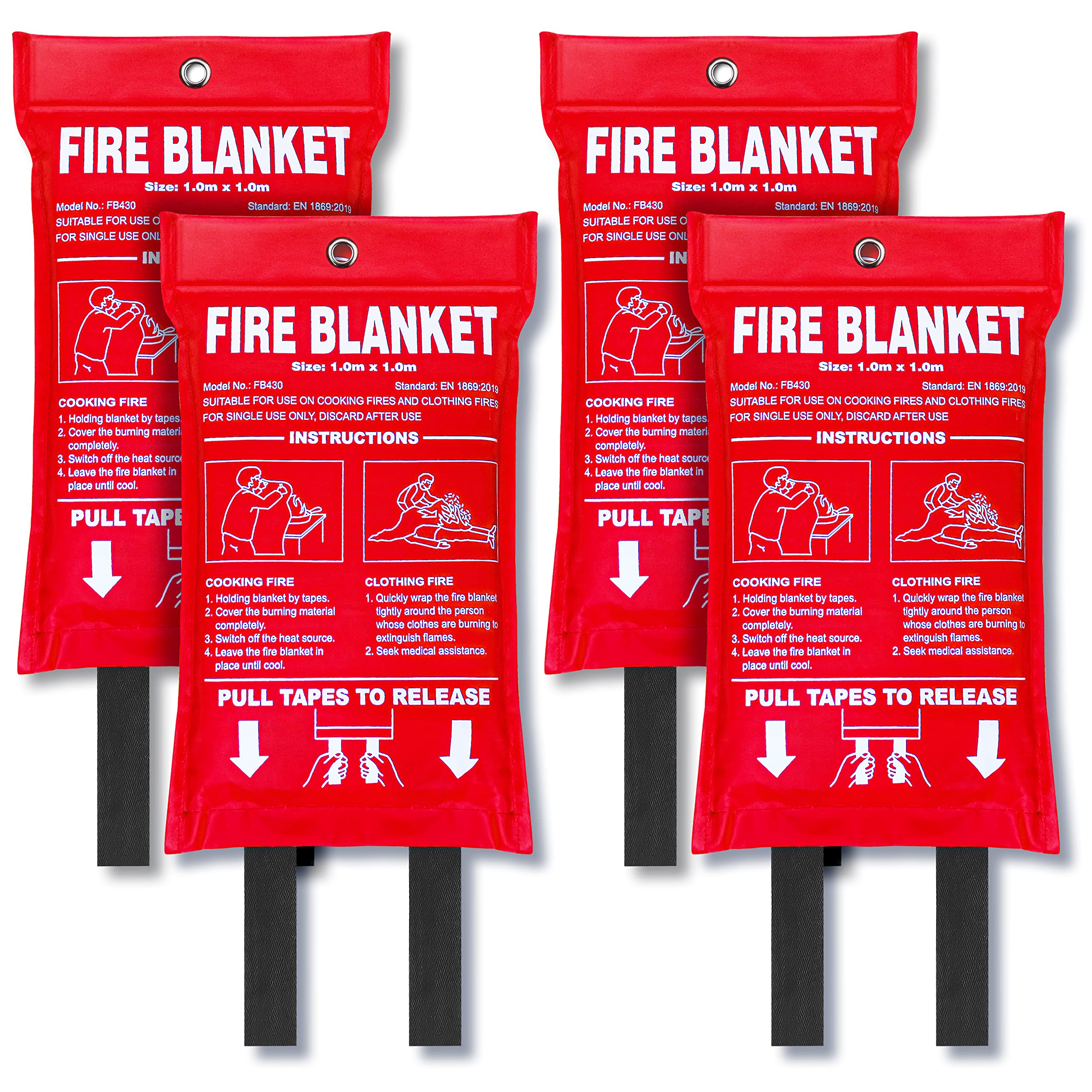 Jemay Fire Blanket, Fiberglass Fire Suppression Blanket for Kitchen, Emergency Blanket with Heat Insulation, Emergency Survival Safety Cover for Camping,School,4-Pack