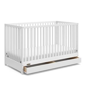 graco teddi 5-in-1 convertible crib with drawer (white) – greenguard gold certified, crib with drawer combo, full-size nursery storage drawer, converts to toddler bed, daybed and full-size bed